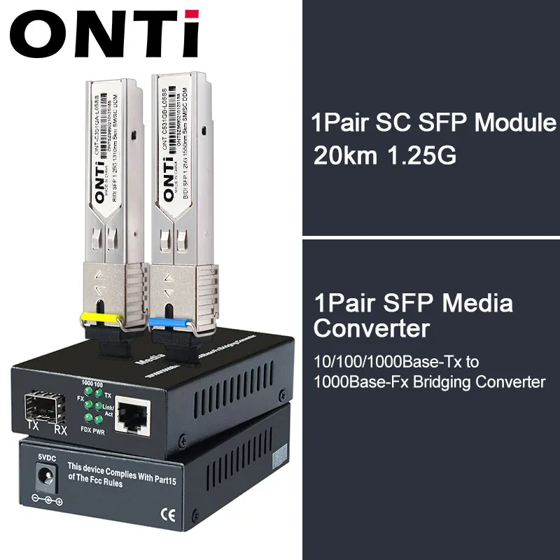 ONTi a Pair SFP Fiber to RJ45 Media Converter 1000Mbps Ethernet ...