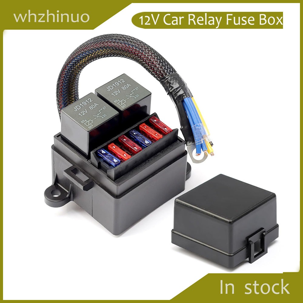 Pre-Wired Relay Box with 2 4-Pin Relays 80A, 6 Blade Fuse Connections ...