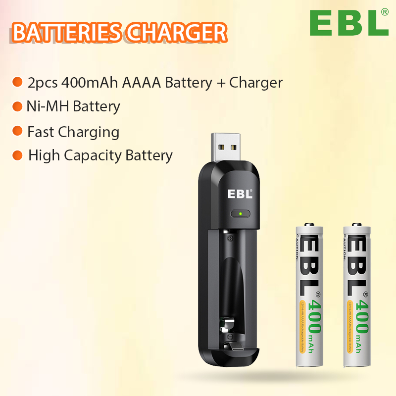 EBL 2pcs 400mAh AAAA Battery Charger Rechargeable High Capacity Ni-MH 1 ...
