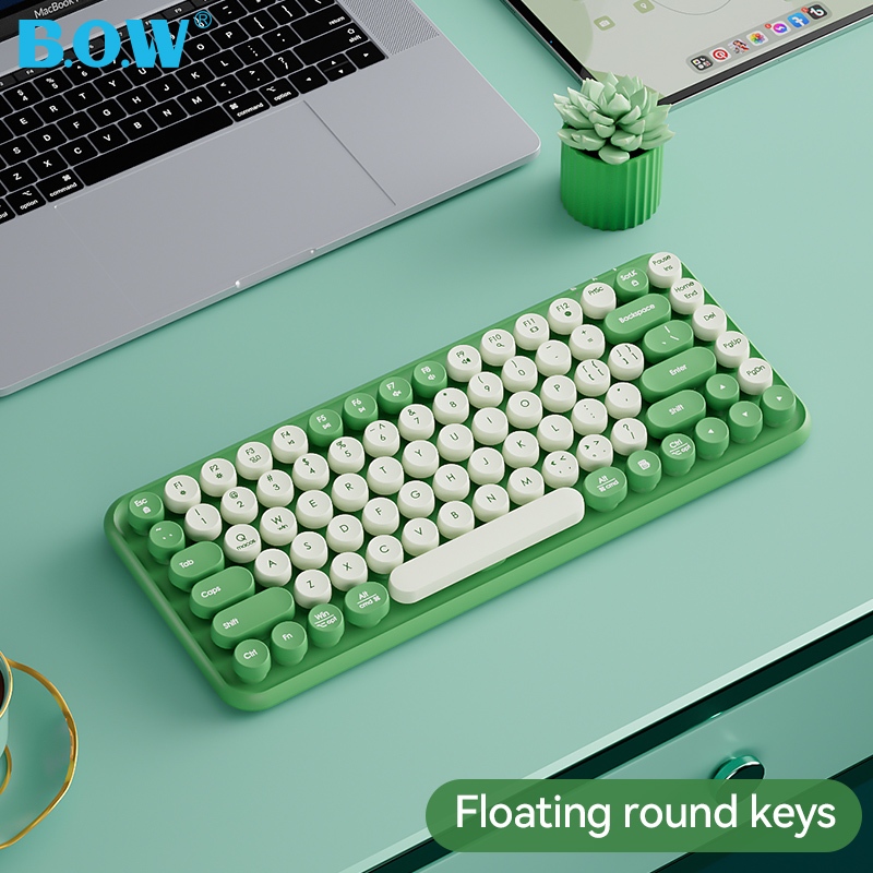 BOW USB Wireless Keyboard 2.4Ghz Retro 85 Keys Ergonomic Gaming ...