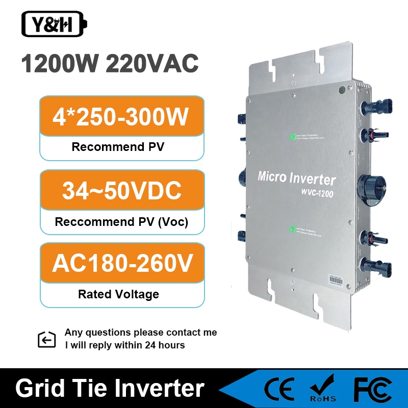 Y&H 1200W Solar Grid Tie Micro Inverter Waterproof IP65 MPPT DC28-50V ...