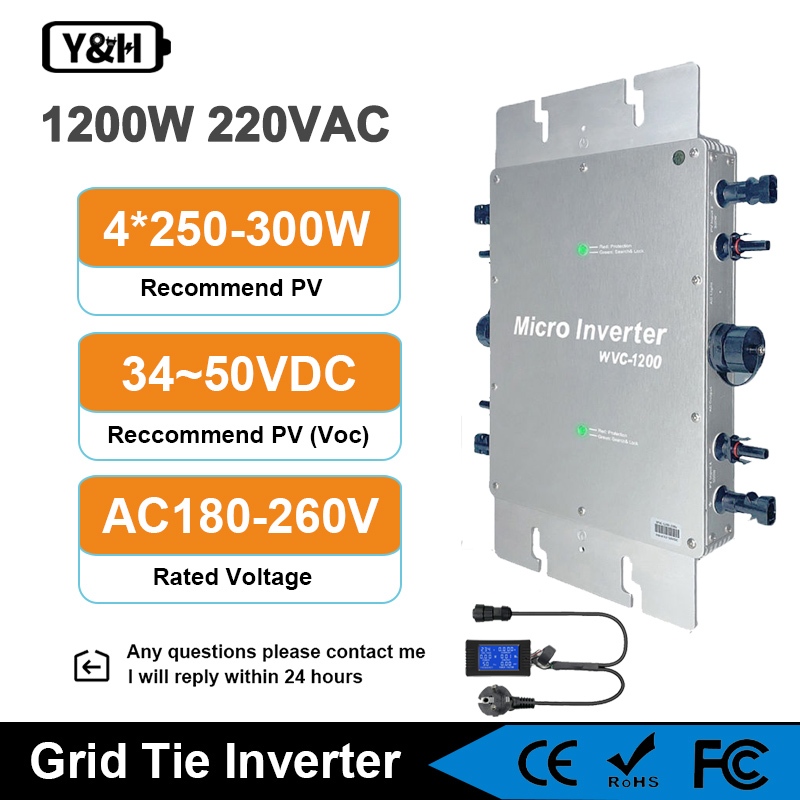 Y&H 1200W Solar Grid Tie Micro Inverter Waterproof IP65 MPPT DC28-50V ...