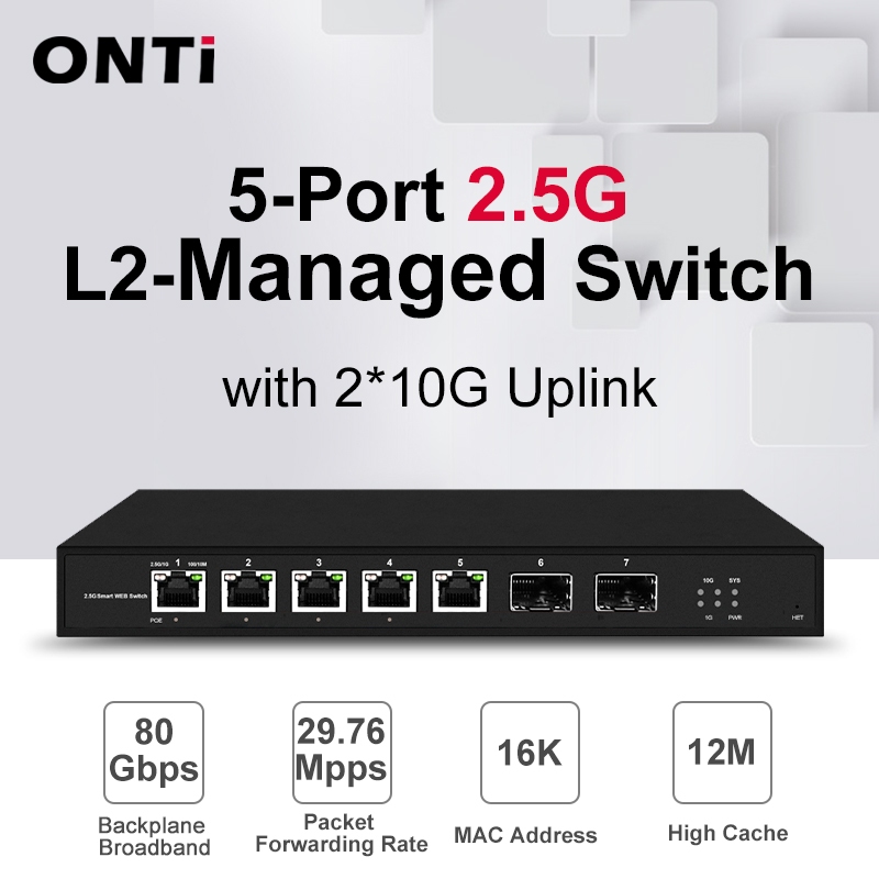 ONTi Managed Switch 8 Port 2.5GBASE-T Layer 2 Network Switcher 10G SFP+ ...