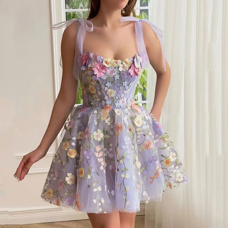 Tulle Flowers Cocktail Dresses Short for Women Elegant A Line 3D Lace ...