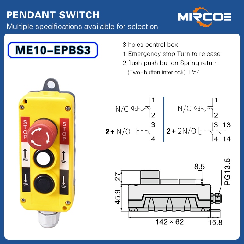 MIRCOE Waterproof Industrial Push Button Switch Emergency Stop for ...