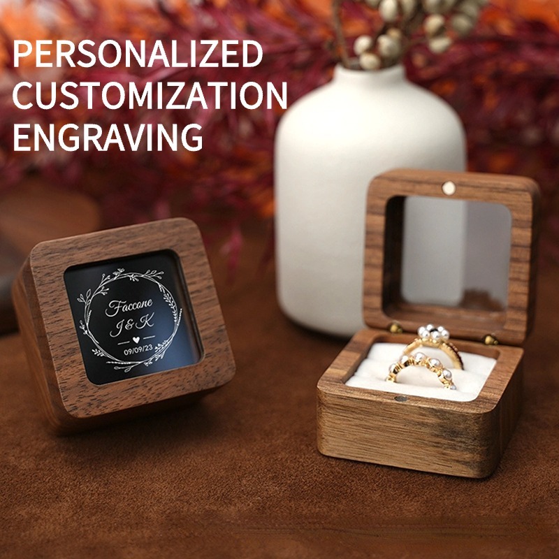 Personalized engraving Mini Wooden Ring Box Portable Travel Valentine's ...
