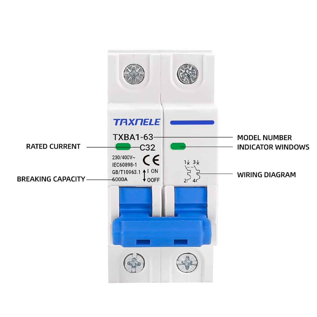 TAXNELE AC MCB 1P 2P 3P 4P 230V 400V 6KA Mini Circuit breaker Air Switch 6A 10A 16A 20A 32A 40A ...