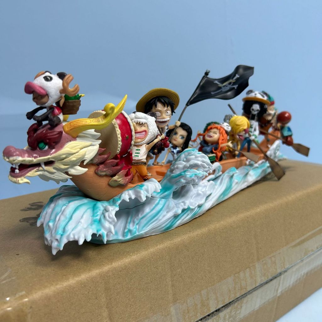 36cm One Piece Anime Handheld GK Straw Hat Team Dragon Boat Full Set ...