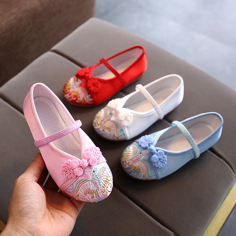 Embroidered Dragonfly Girls Flat Shoes White Baby Soft Pink Shoes ...