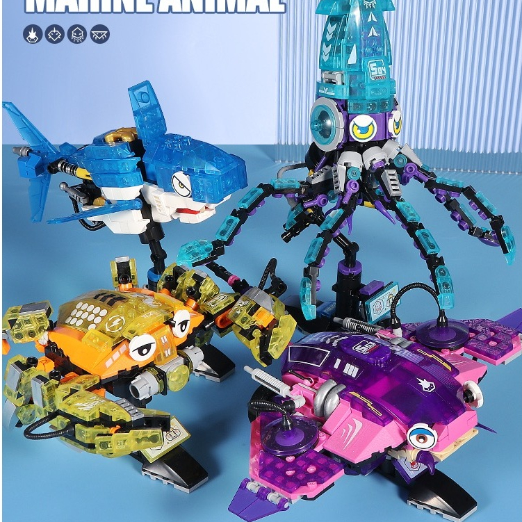 Luminous Marine Life Building Blocks Undersea Animal Shark Assembled ...