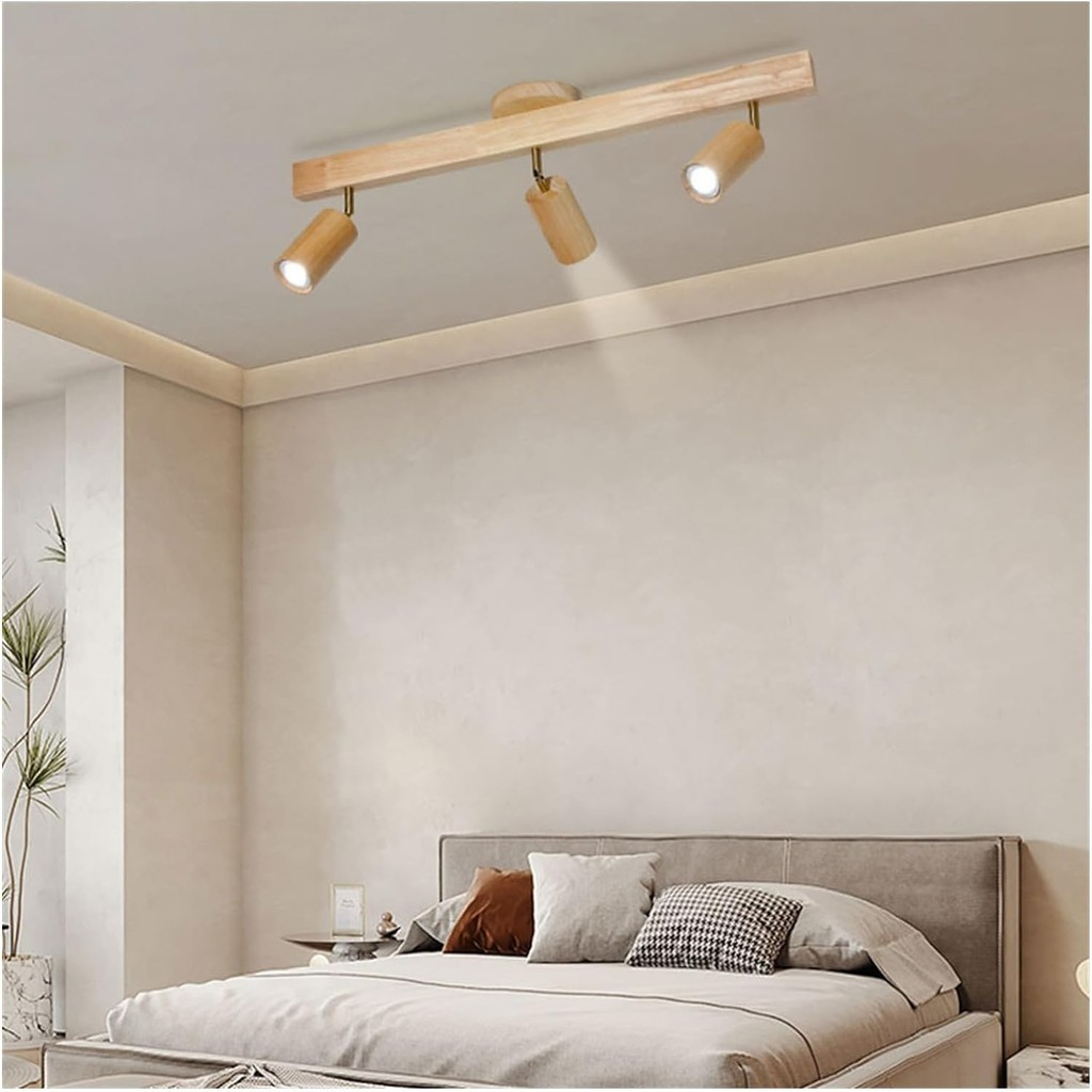 Solid Wood Track Light Rustic Style Bedroom Light Ceiling Light LED ...