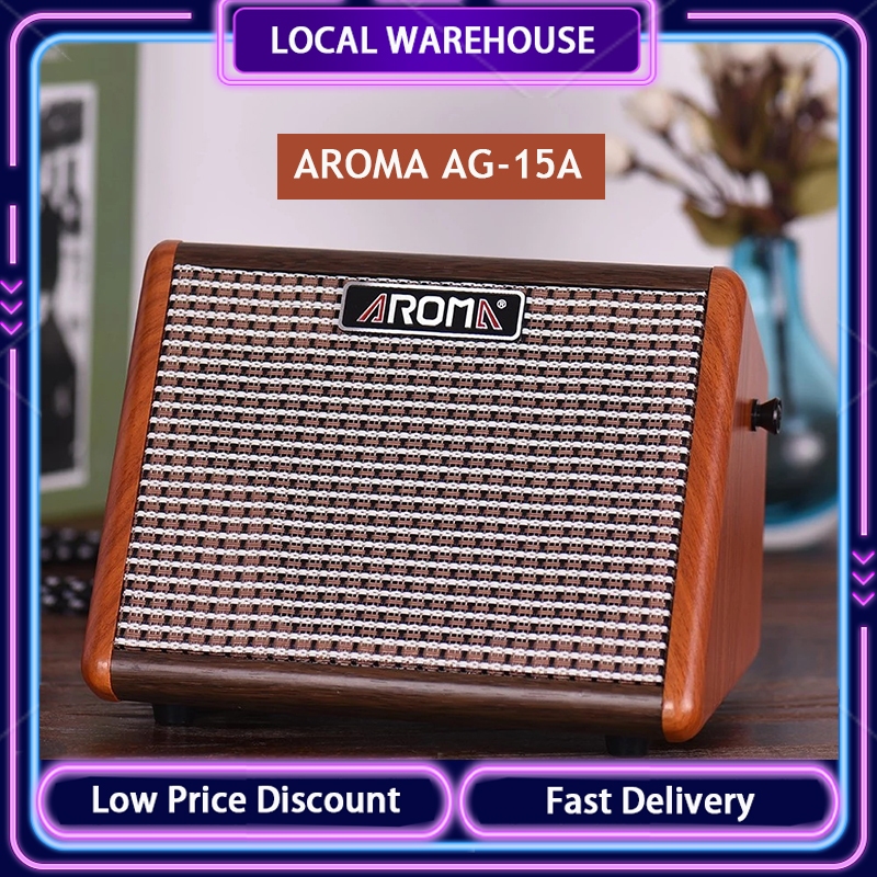 AROMA AG-15A 15W Portable Acoustic Guitar Amplifier Amp BT Speaker with Microphone Interface ...