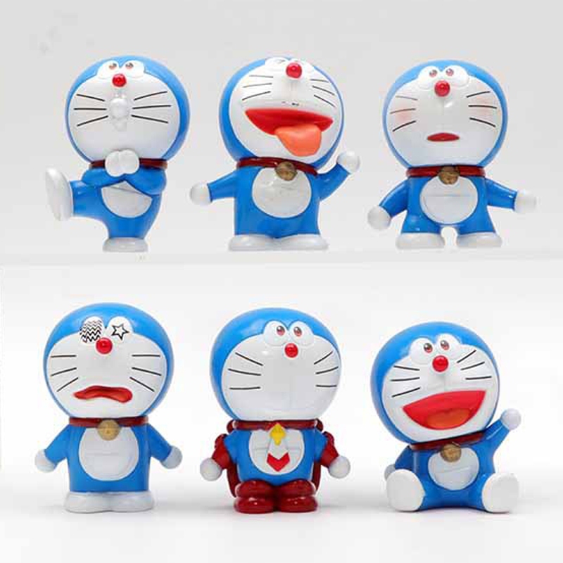 6Pcs/Set 5-6cm Anime Doraemon Figure Superman Dorayaki Blue Robot Cat Q ...