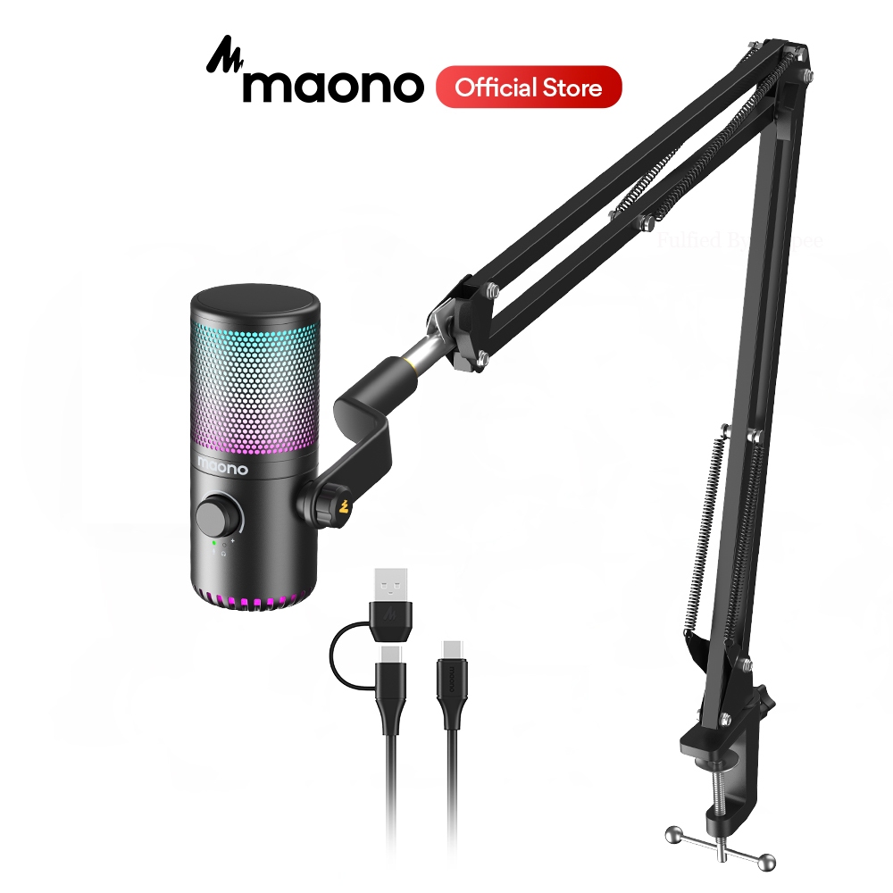Maono DM30S Gaming Microphone USB Condenser Mic with Mic Gain,RGB Light ...