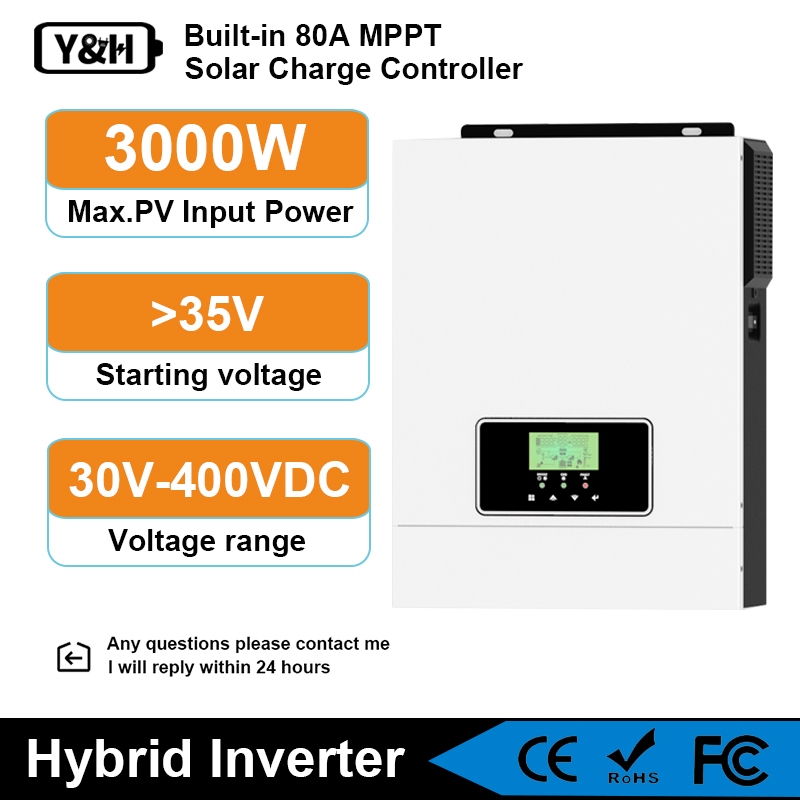 Y&H 3000W Solar Hybrid Inverter DC24V to AC230V, Off-Grid Pure Sine ...