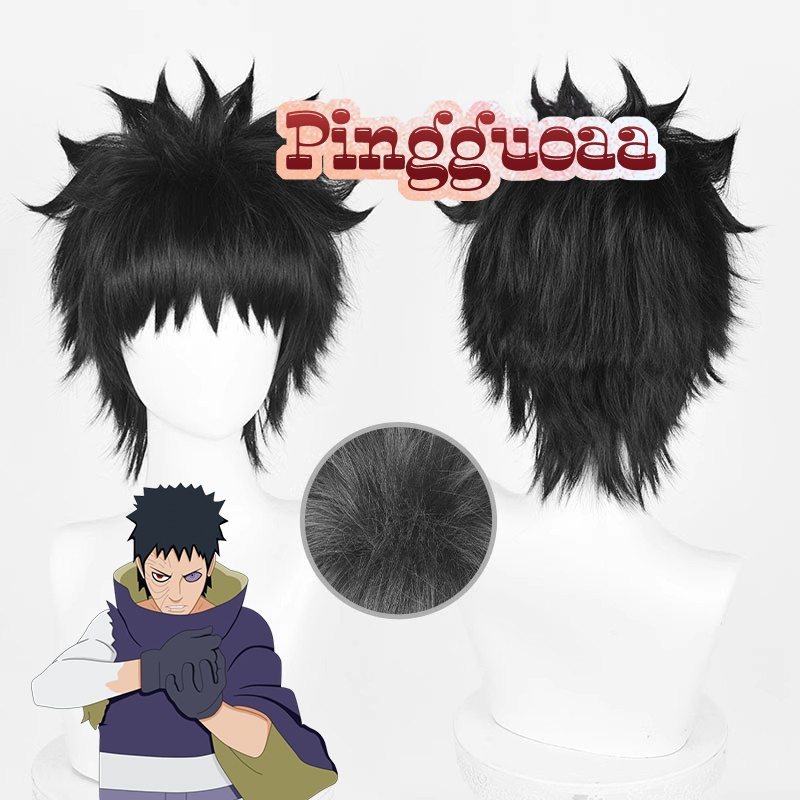 Anime Naruto Uchiha Obito Cosplay Wig 30cm Black Heat Resistant ...