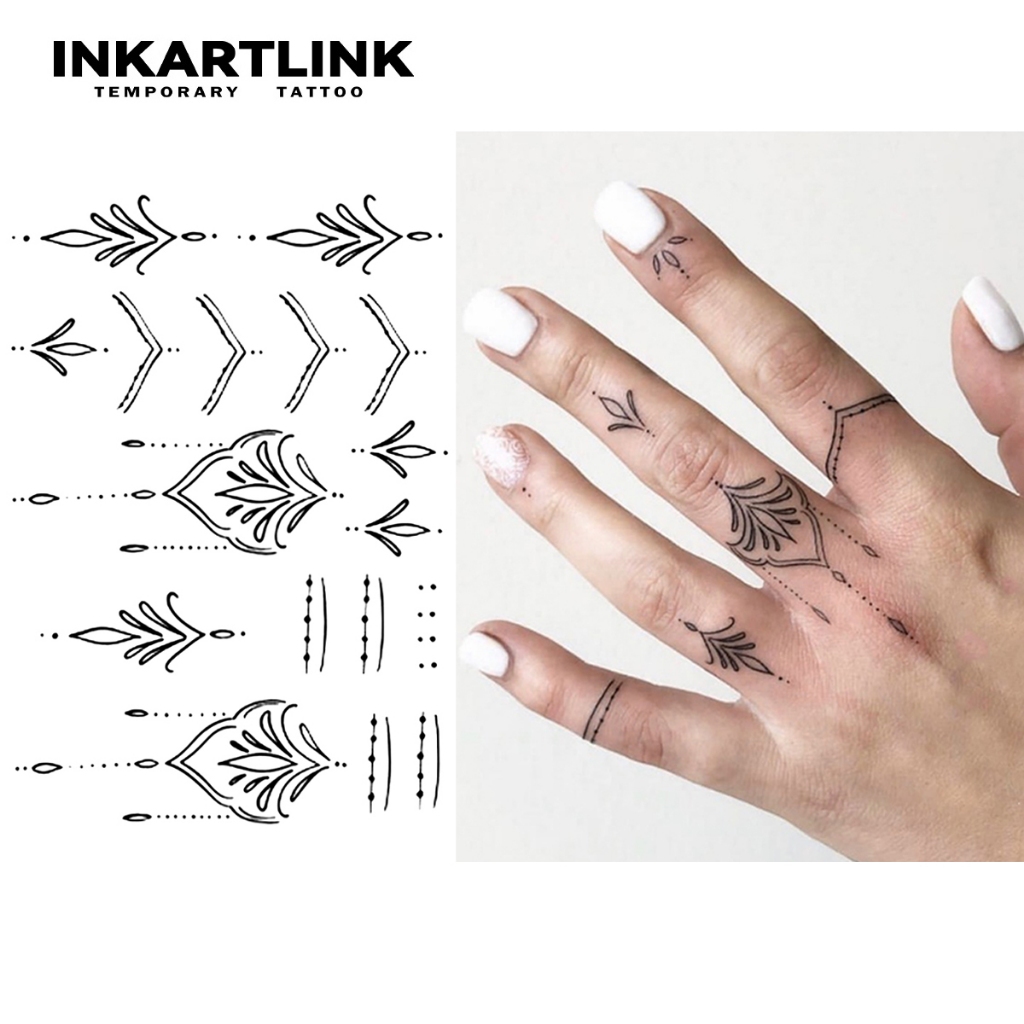 Henna Finger Tattoo (4) temporary tattoo stickers, waterproof long ...