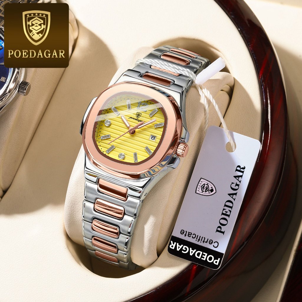 POEDAGAR Gold Watch For Woman Waterproof Original Relo Stainless Steel ...