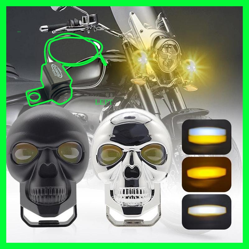 2 PCS Motorcycle Skull Spotlight LED Two-Color Spotlight Headlight ...