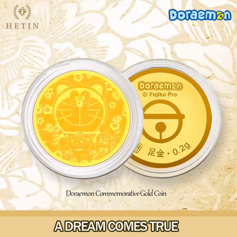 【HETIN】Doraemon Gold Coin Red Envelopes (0.2g) 999/24K Pure Gold Coin ...