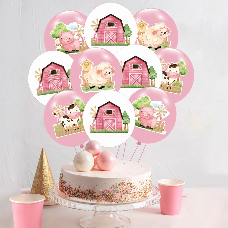 10inch Cute Pink Farm Animals Bundle Bouquet Latex Printing Cow Pattern ...