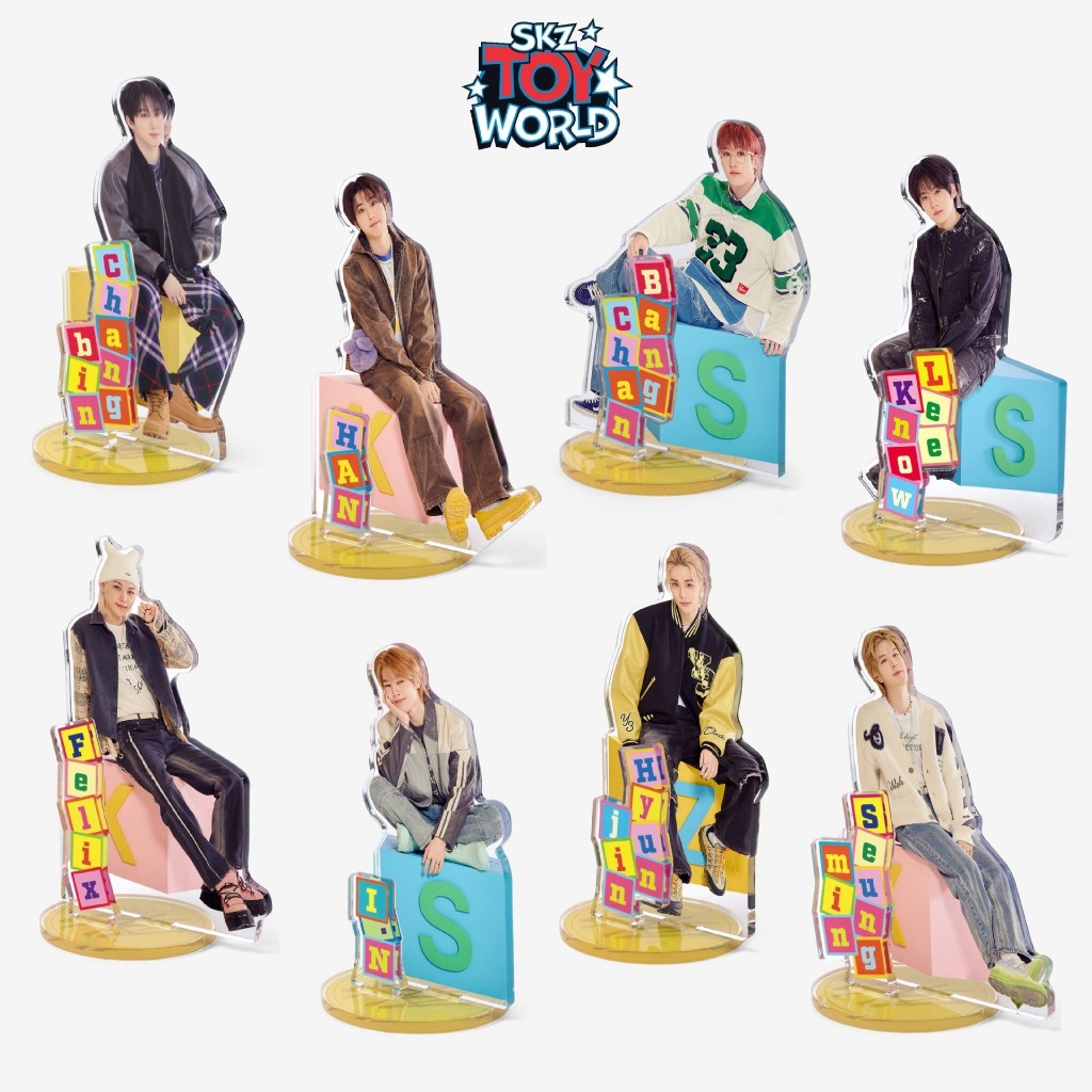 STRAY KIDS “SKZ TOY WORLD” Action Figures Stand Acrylic Desktop Display ...
