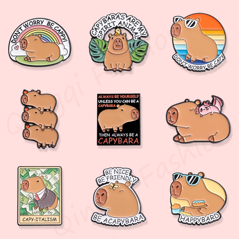 Cartoon Cute Capybara Brooch Enamel Pins Funny Hippopotamus Metal Lapel ...