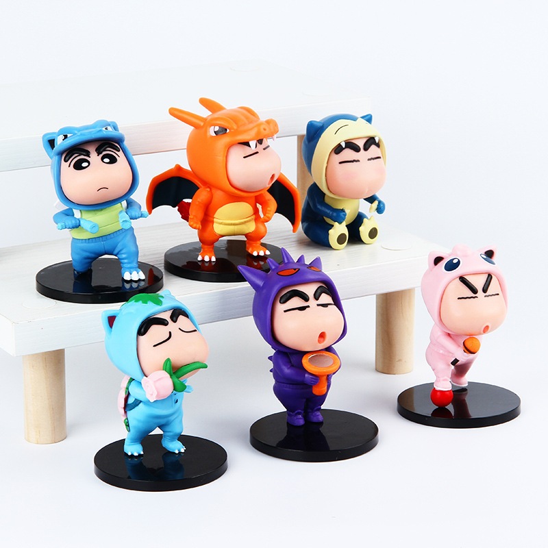 6Pcs/Set Anime Pokemon Crayon Shin-chan Cosplay Snorlax Gengar ...