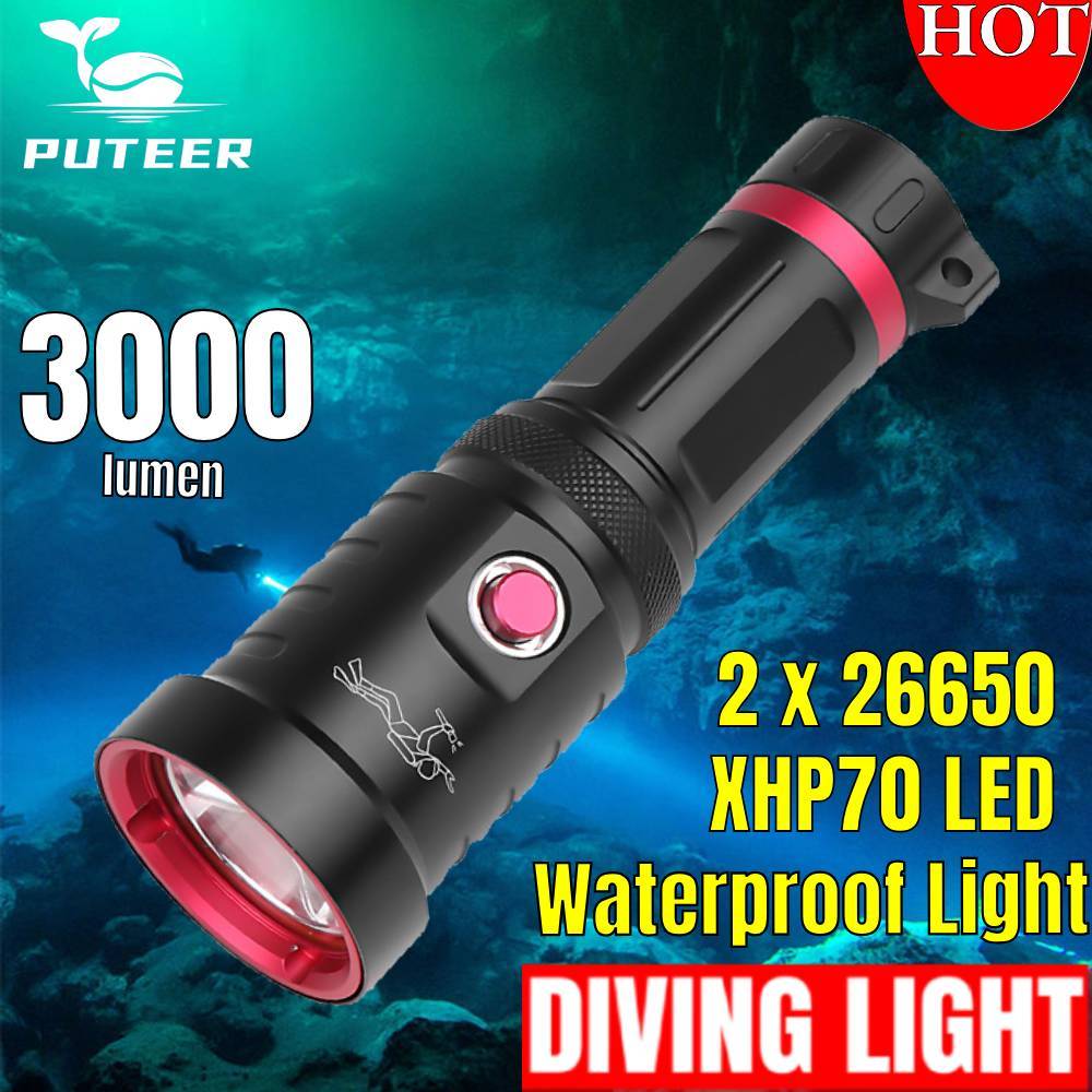 IPX8 Waterproof Diving Flashlight XHP70.2 White LED Light for Diving ...