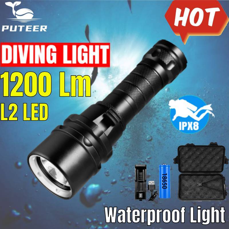 Scuba Diving Flashlight Dive Torch 1200Lumen IPX8 Waterproof Underwater ...