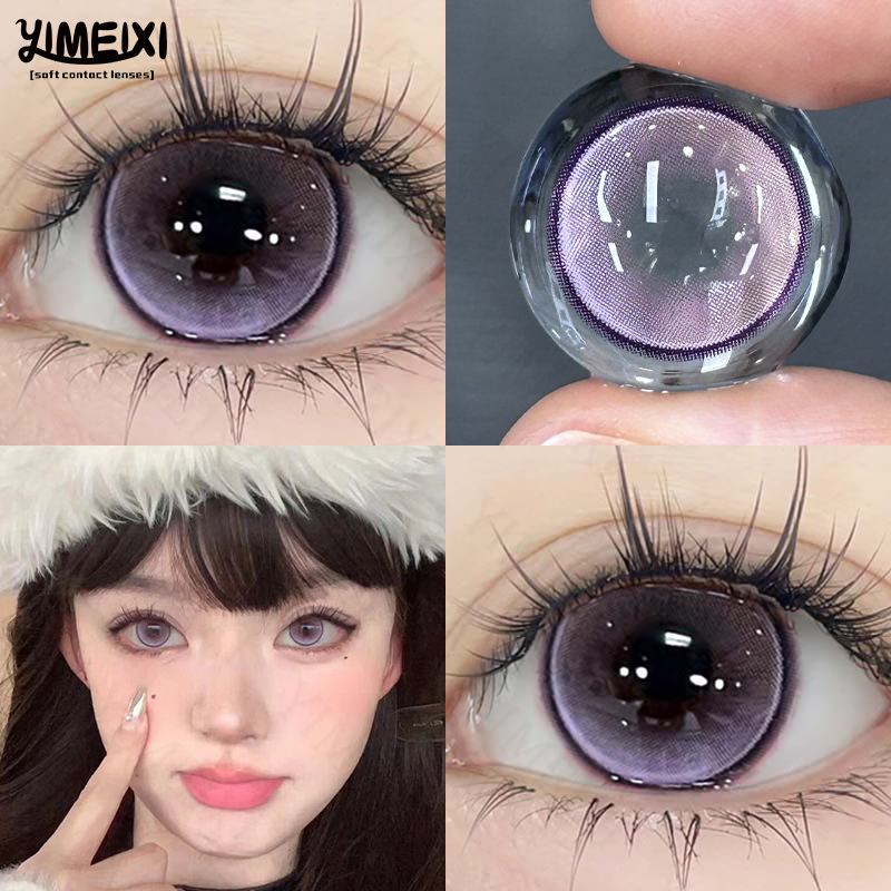 Yimeixi Purple Contact Lenses with Grades 14.2mm Comic Eye Glass Bead ...