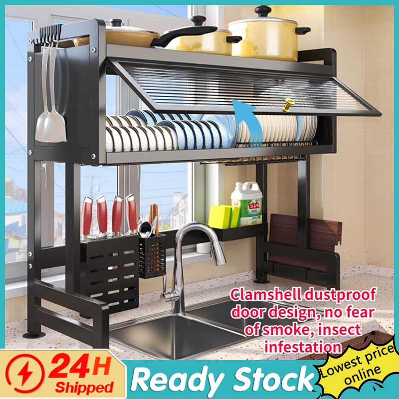 【Full set】Dust proof Drain Rack With Cabinet Door Kitchen sink storage ...