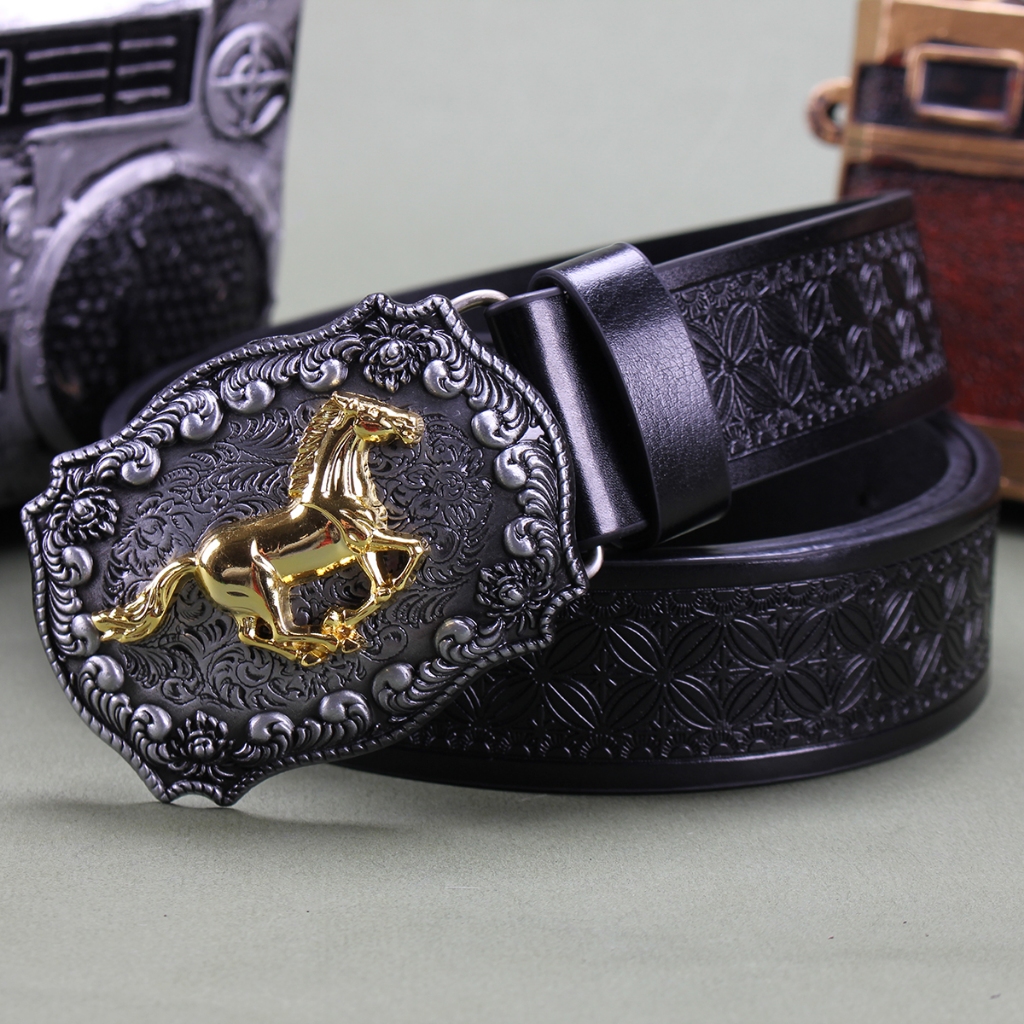 3.7cm Wide Men Women Style Western Horse Head Denim Style Horse Head ...