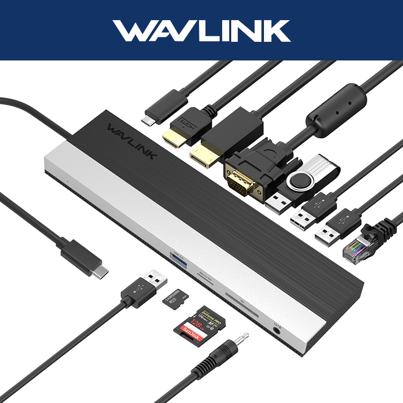 WAVLINK 12 In 1 USB C Docking Station Type C USB Hub Triple Display Type-C Adapter with HDMI ...