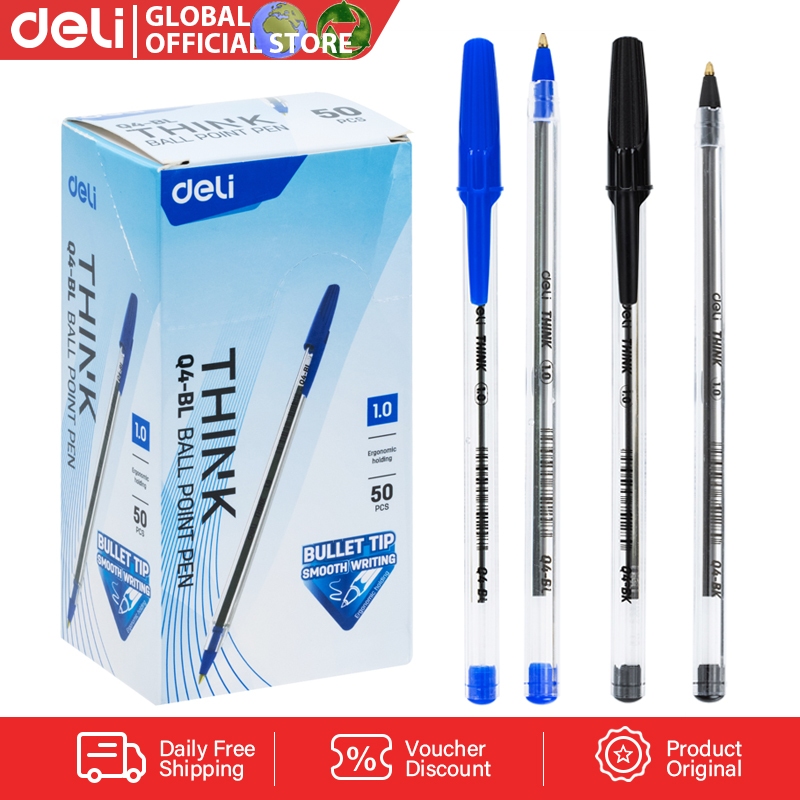 Deli【5php 2Pcs】Ballpoint Ballpen 1.0mm Blue/Black Ink Stationery ...