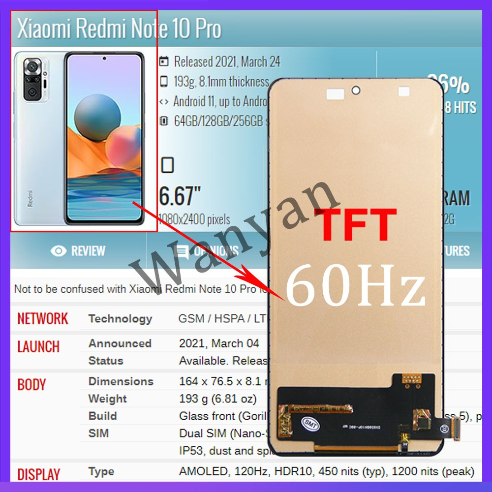OEM For AMOLED Redmi Note 10 Pro 4G M2101K6G M2101K6R LCD Display Touch Screen With Frame ...