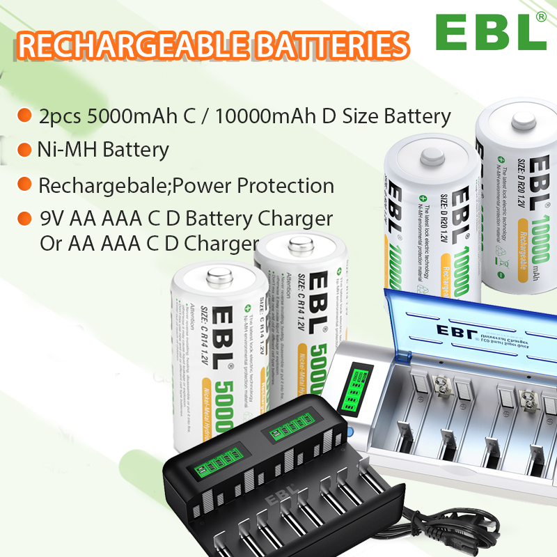EBL 2pcs 5000mAh 10000mAh C D Size Cell Battery Charger Pengecas bateri ... EBL 2pcs 5000mAh 10000mAh C D Size Cell Battery Charger Pengecas bateri ...