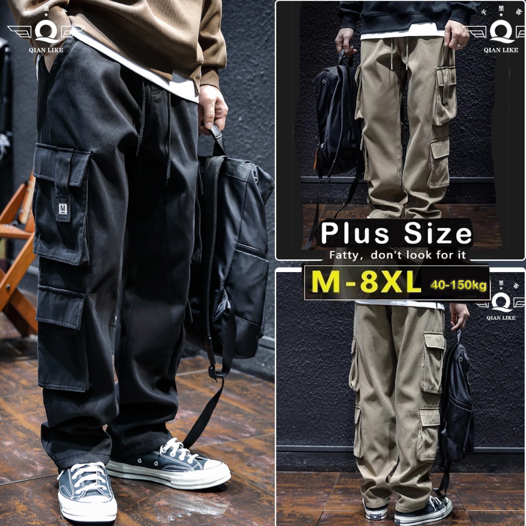 【M-8XL】 Plus Size Cargo Pants for Men Loose Kargo 8 Pockets Tactical ...