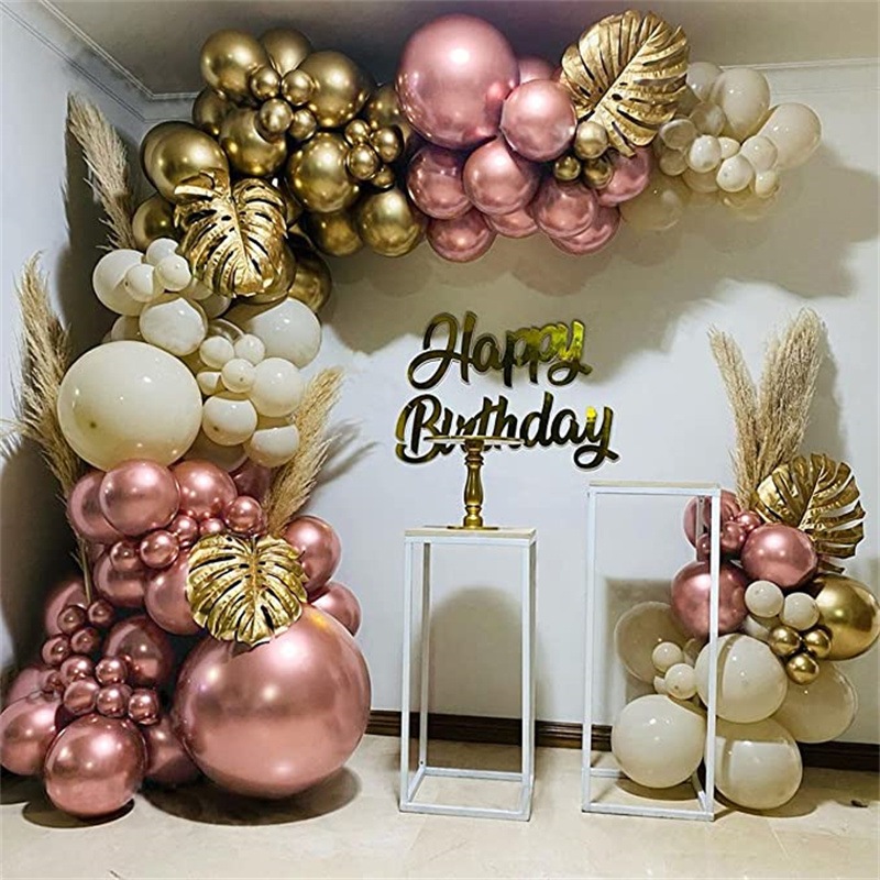 123 pcs balloon set, floral wreath, golden balloon leaves, party ...