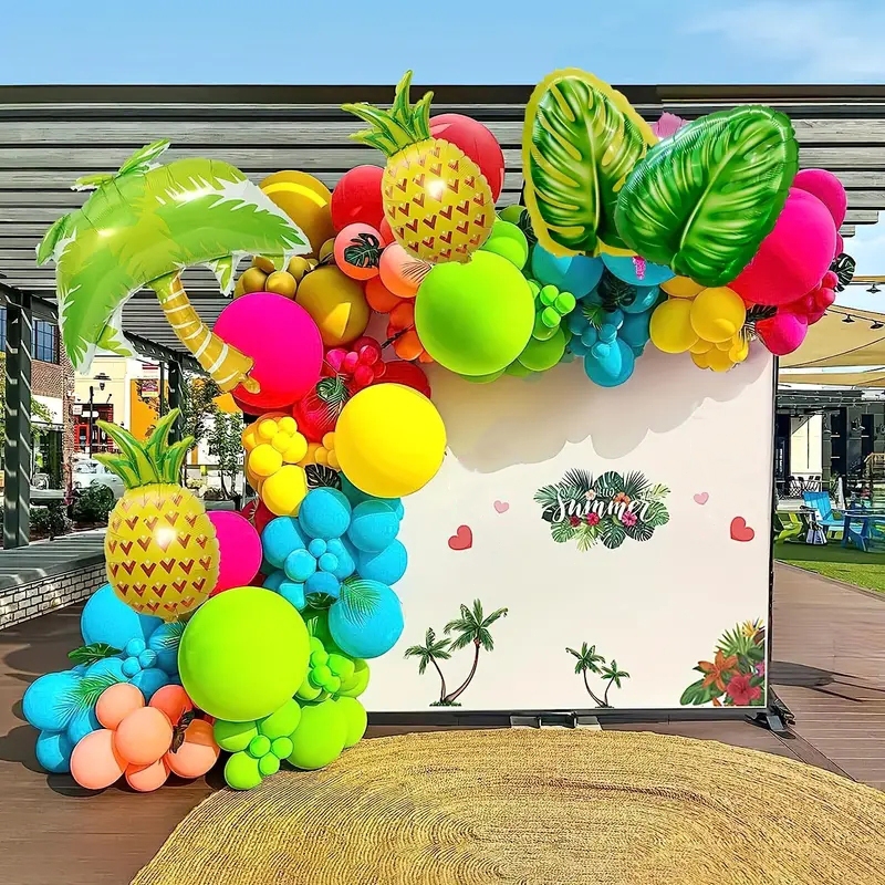 132pcs Hawaiian Balloon Set with Fruit Leaves Decorated Coconut Tree ...