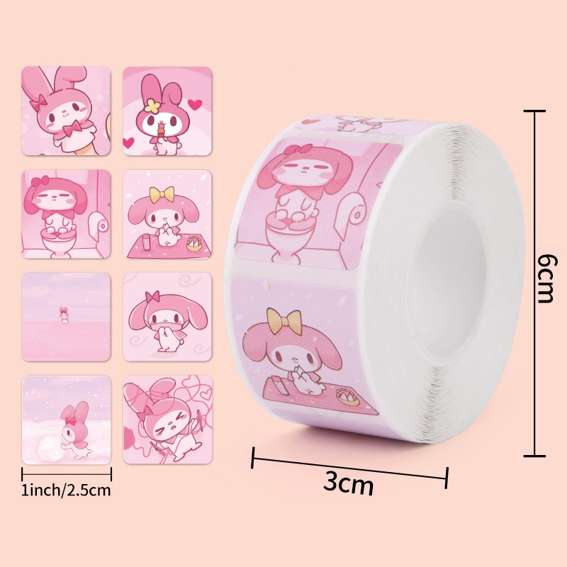 500 Sheets/Roll Melody Stickers Square Sealing Stickers Adhesive Labels ...