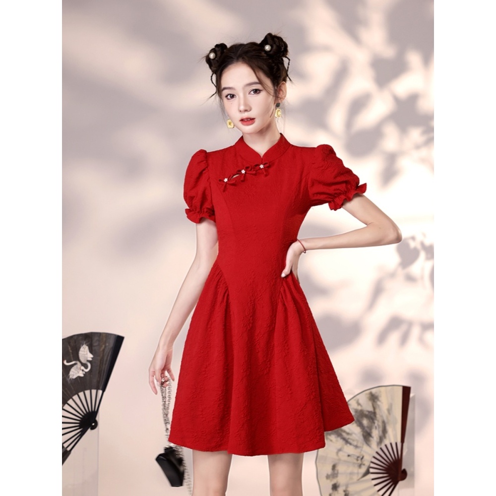 Red Cheongsam New Improved Young Girl Wedding New Year Battle Gown New ...
