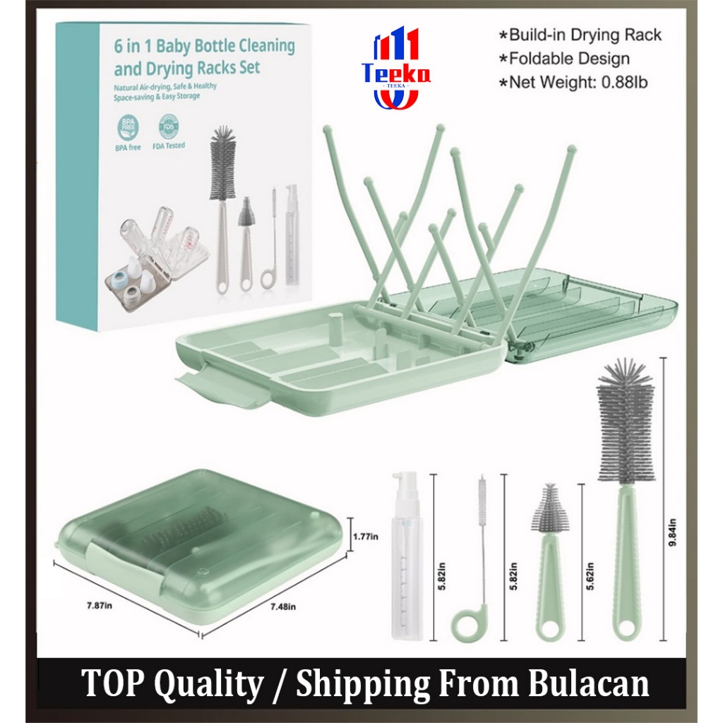 TEEKA 6 IN 1 Baby Travel Bottle Cleaner Set with Drying Rack Silicone ...