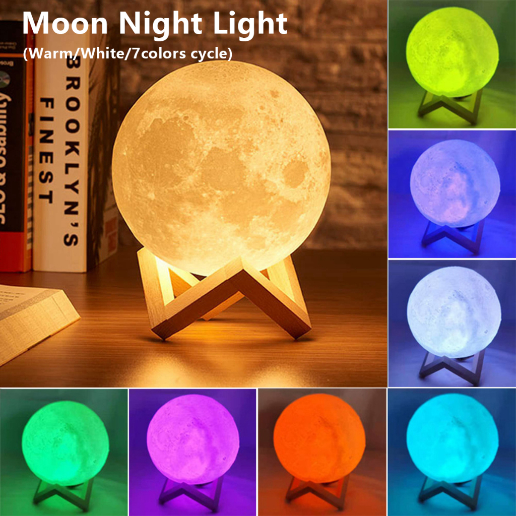 LED Moon Lamp Night Light Battery Powered With Stand Starry Lamp ...