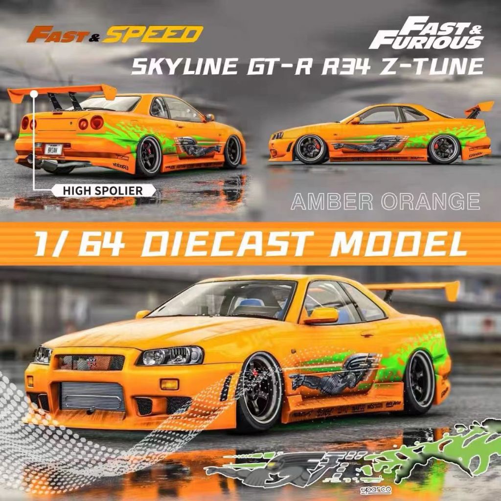 Fast Speed FS 1: 64 Skyline GTR R34 High Tail FNF Fast Pink Alloy Car ...