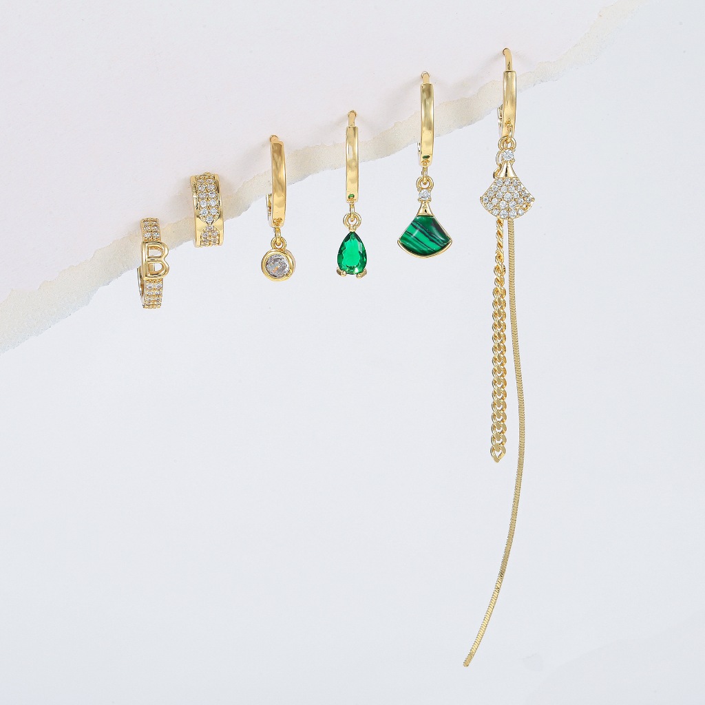 6 Pcs Earrings Emerald Drop Earrings Hoop Earrings Combo Set Jewelry ...