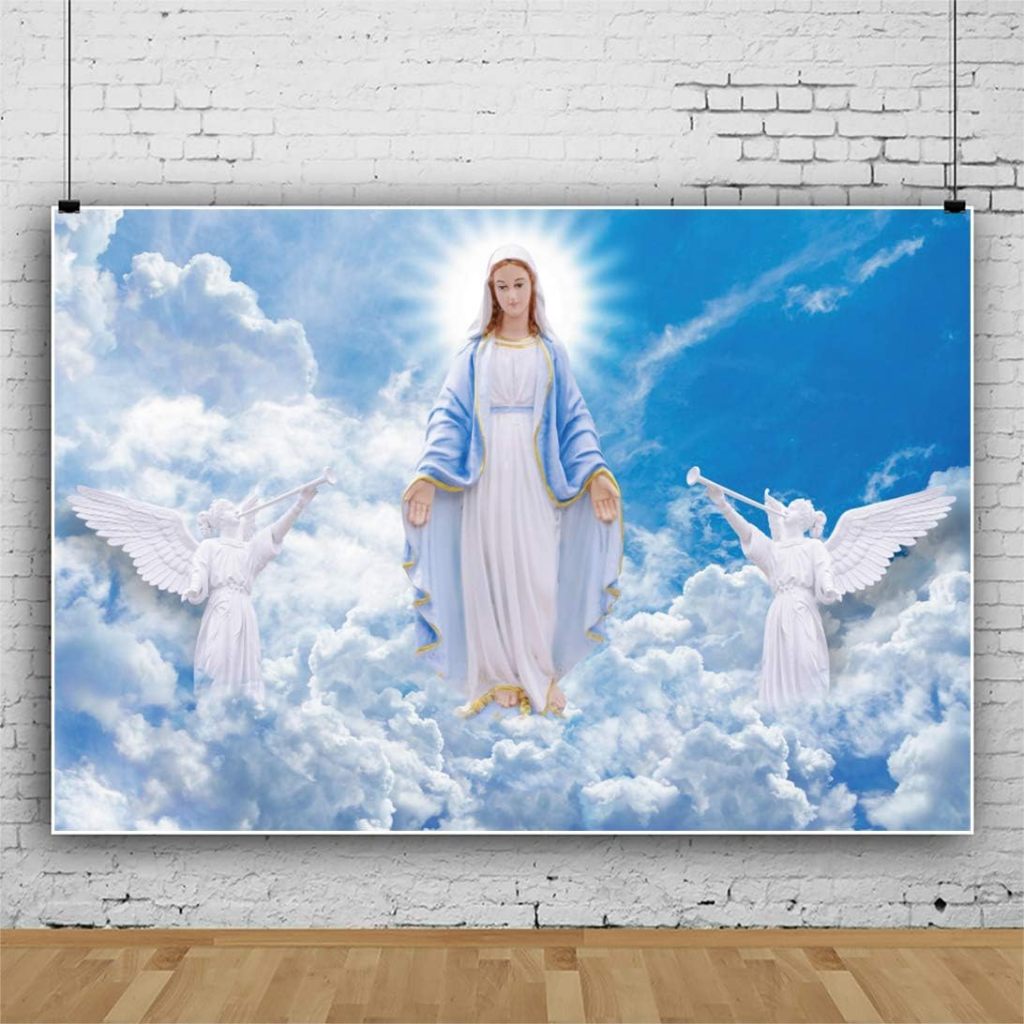 5x3ft Heaven Photography Backdrop God Bless Virgin Mary and Angel Photo ...