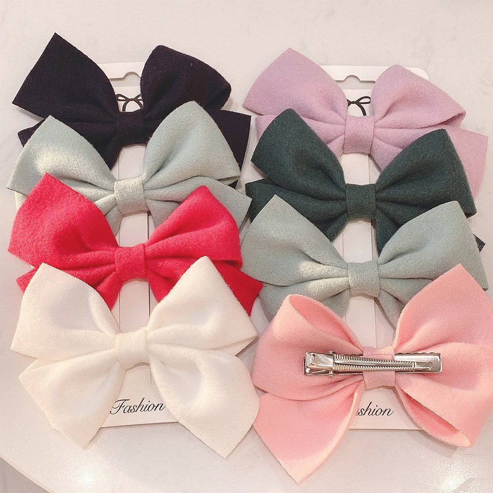 4Pcs/Set Korean Lovely Solid Color Bows Boutique Handmade Hairpins for ...