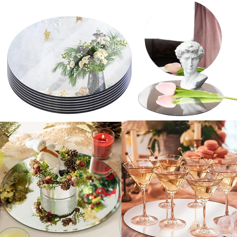 Acrylic Round Mirror Tray Thick Mirror Plate Wedding Party Table Candle ...