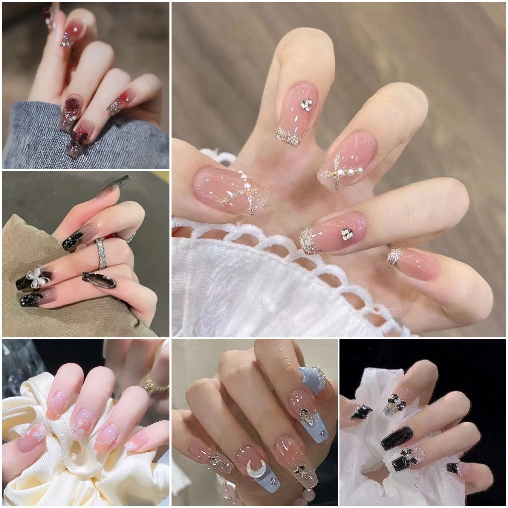 【24pcs】24/Pcs DIY Fake Nails French Finger Nail Art False Nail ...